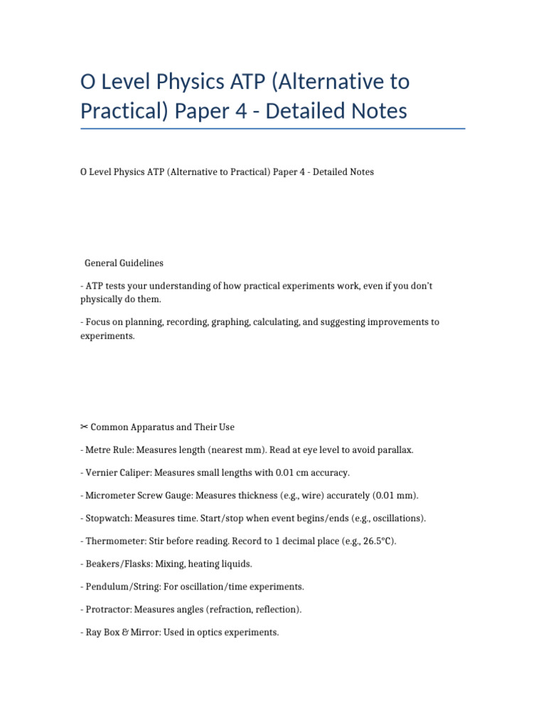 O Level Physics ATP Practical Guide | PDF | Significant Figures ...