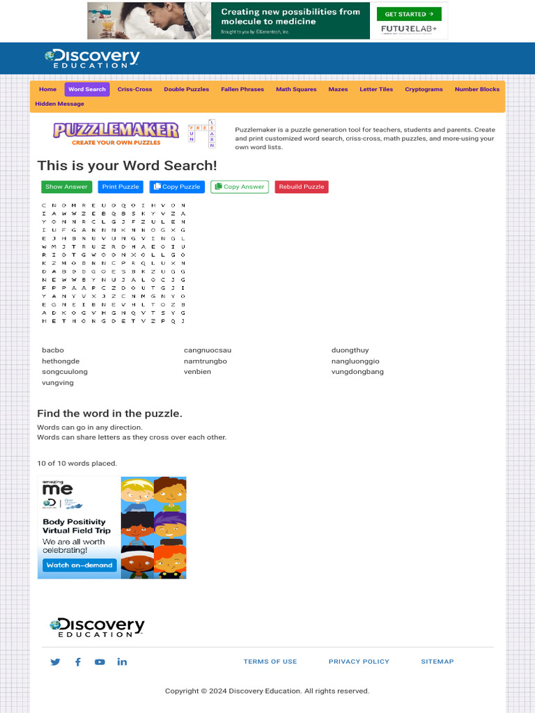 Word Search Puzzle Discovery Education Puzzlemaker | PDF