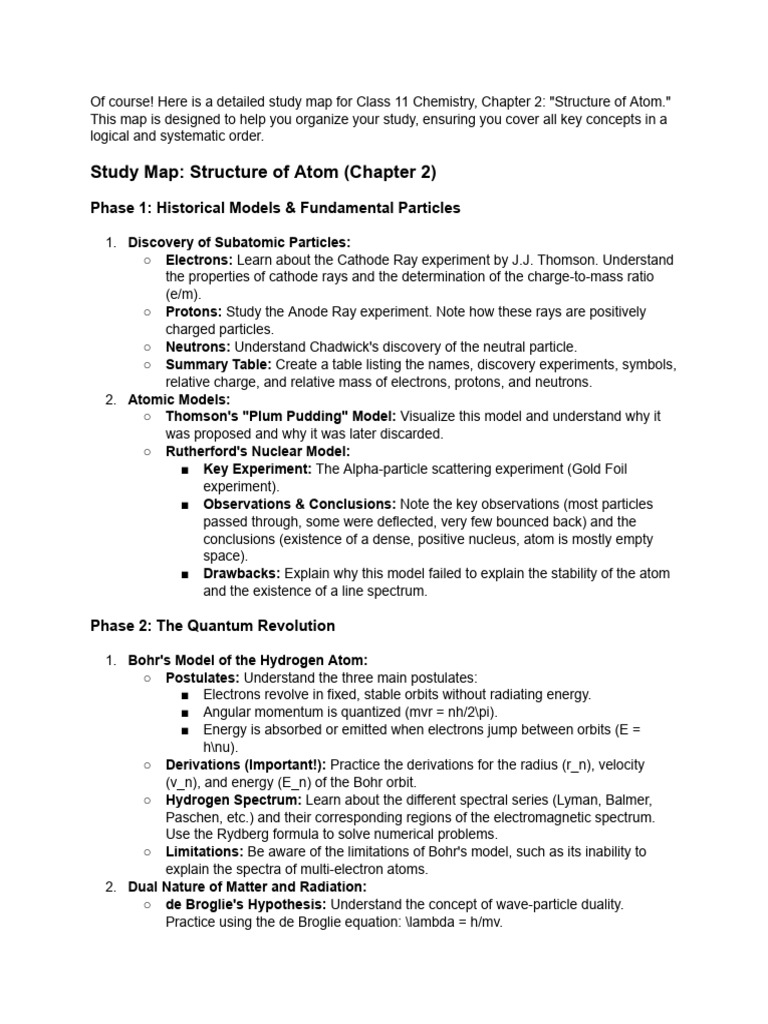 Study Map: Structure of Atom | PDF | Atomic Orbital | Atoms