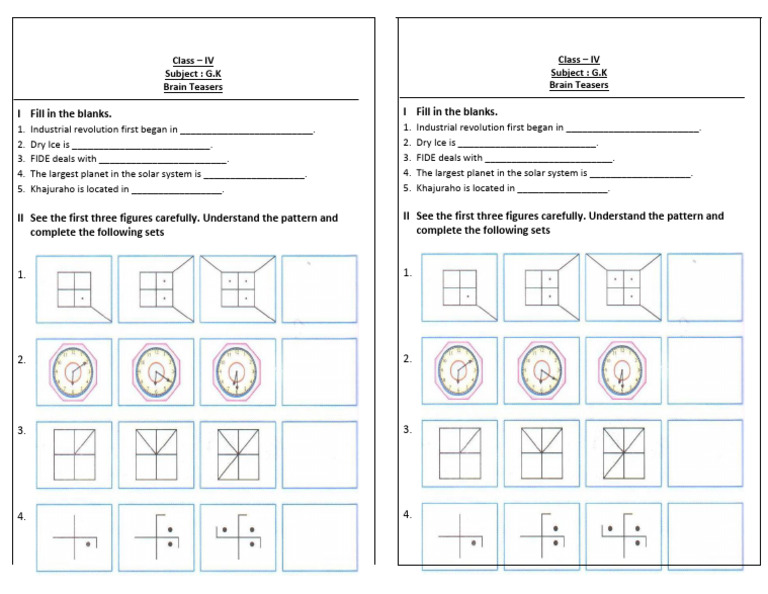 Class IV G.K. Brain Teasers Worksheet | PDF