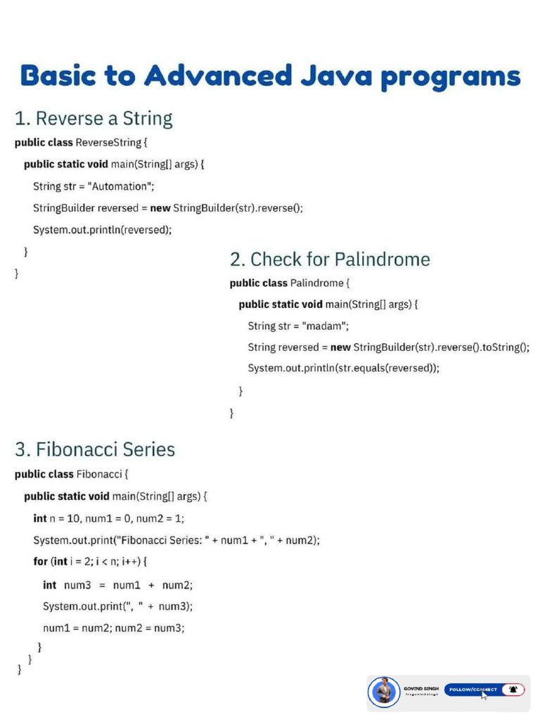 Basic To Advanced Java Programs | PDF