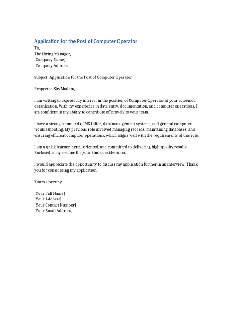 Application Computer Operator | PDF