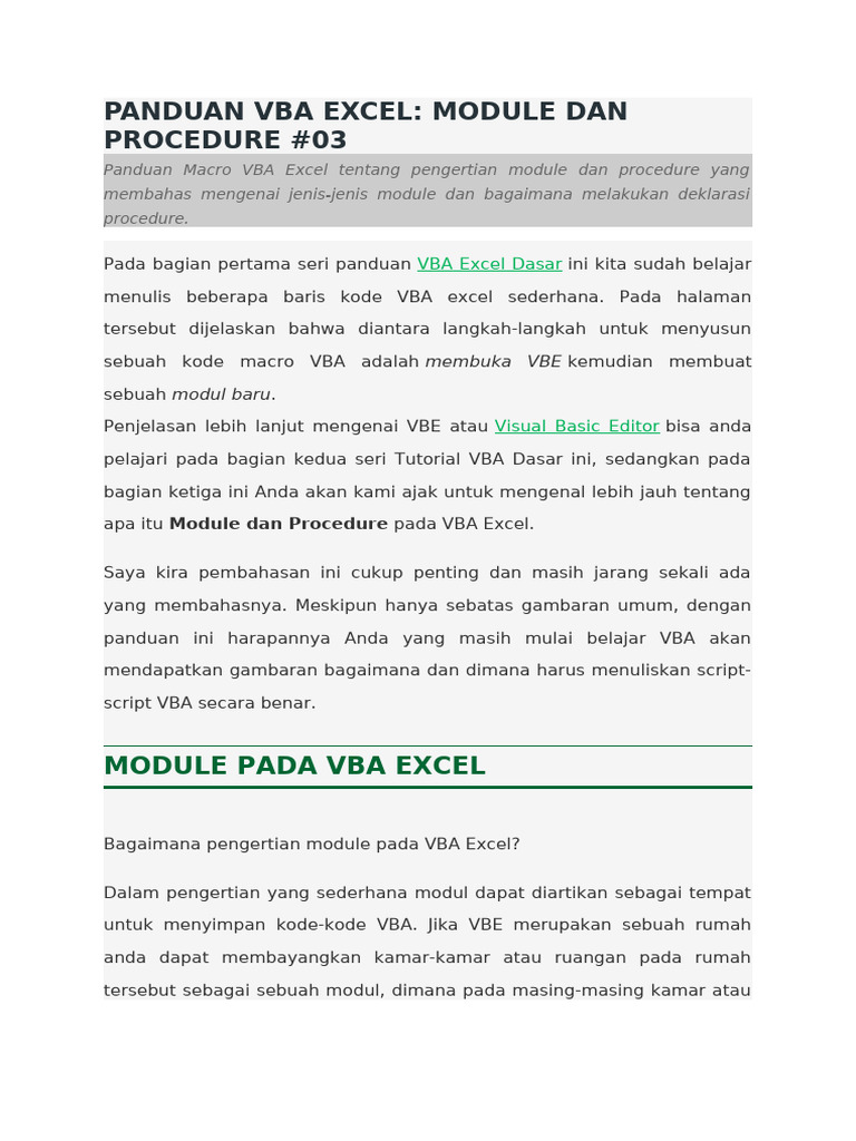 #3 Module Dan Procedure Pada VBA Excel | PDF