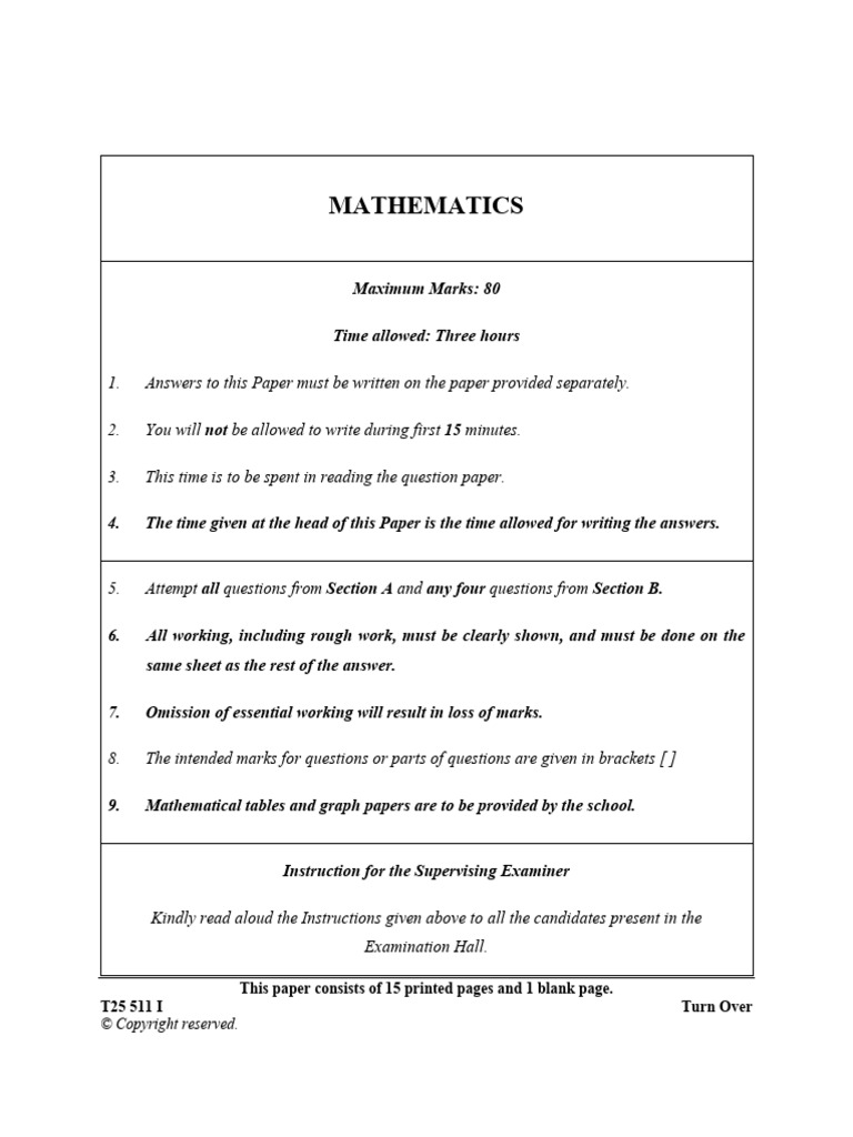 ICSE 2025 Class 10 Maths Question Paper | PDF | Circle | Cartesian ...