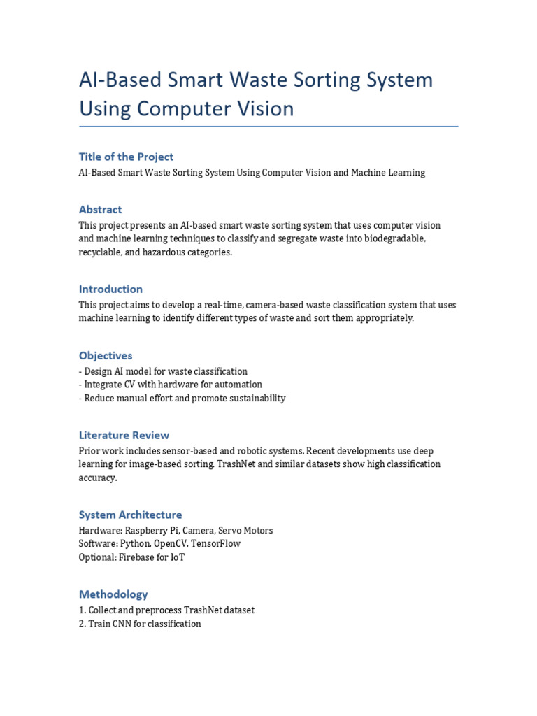 AI Smart Waste Sorting System | PDF