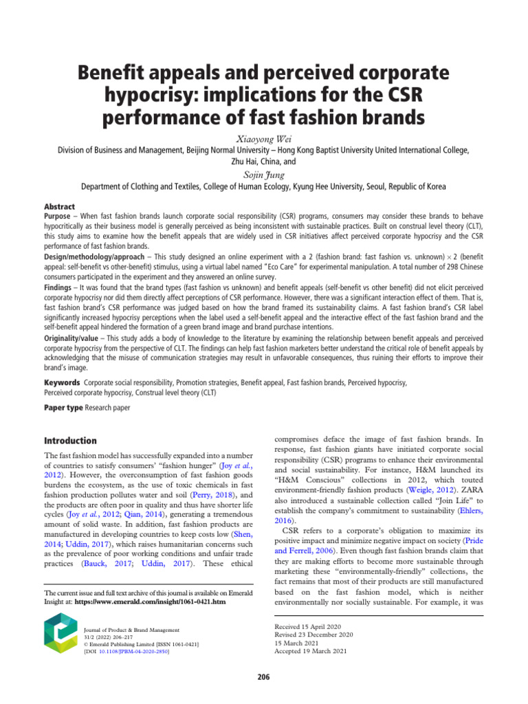 Benefit Appeals and Perceived Corporate Hypocrisy Implications For The ...