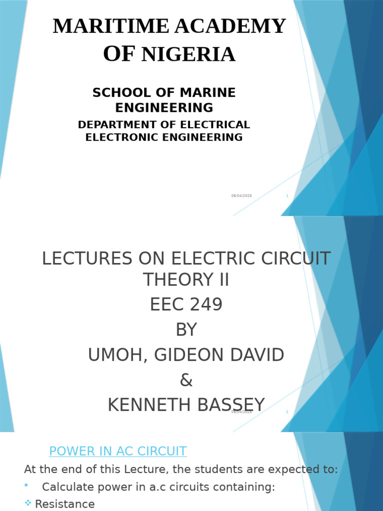 Electric Circuit Theory II EEC 249 - Umoh - Kenneth | PDF | Ac Power | Electrical Components