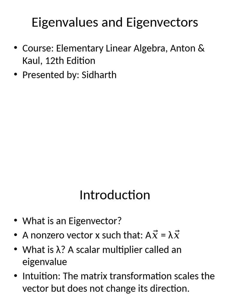 Eigenvalues and Eigenvectors Presentation | PDF