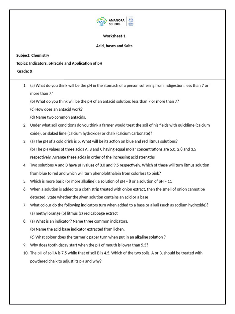 Acid - Bases and Salts-Worksheet 1 - Ic555343 | PDF
