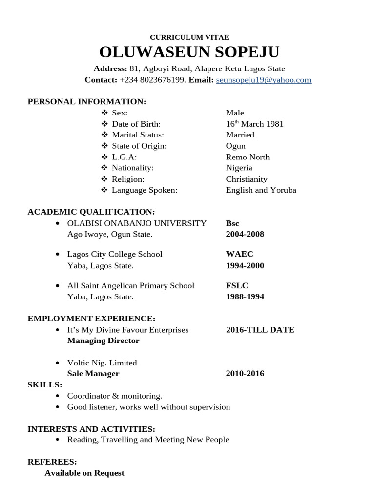 Oluwaseun Sopeju CV | PDF
