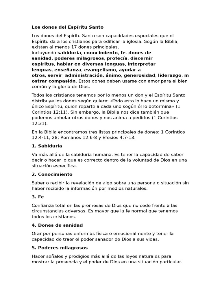 Dones del Espíritu Santo: Guía y Lista | PDF | Don espiritual | Teología