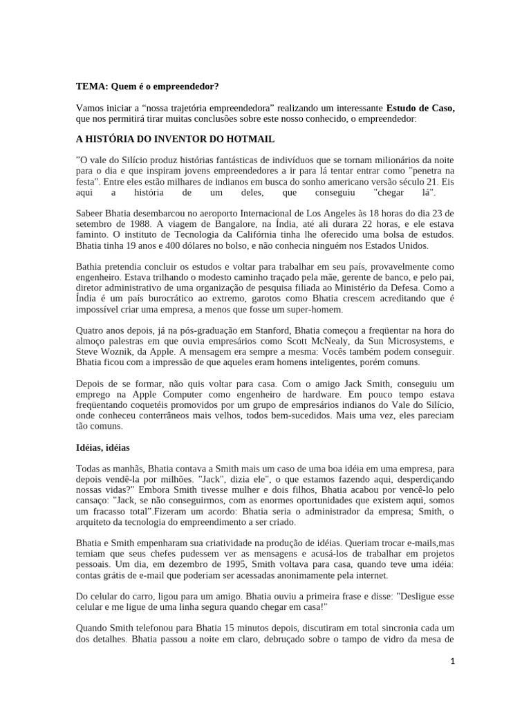 A História Do Inventor Do Hotmail | PDF | Microsoft | Internet