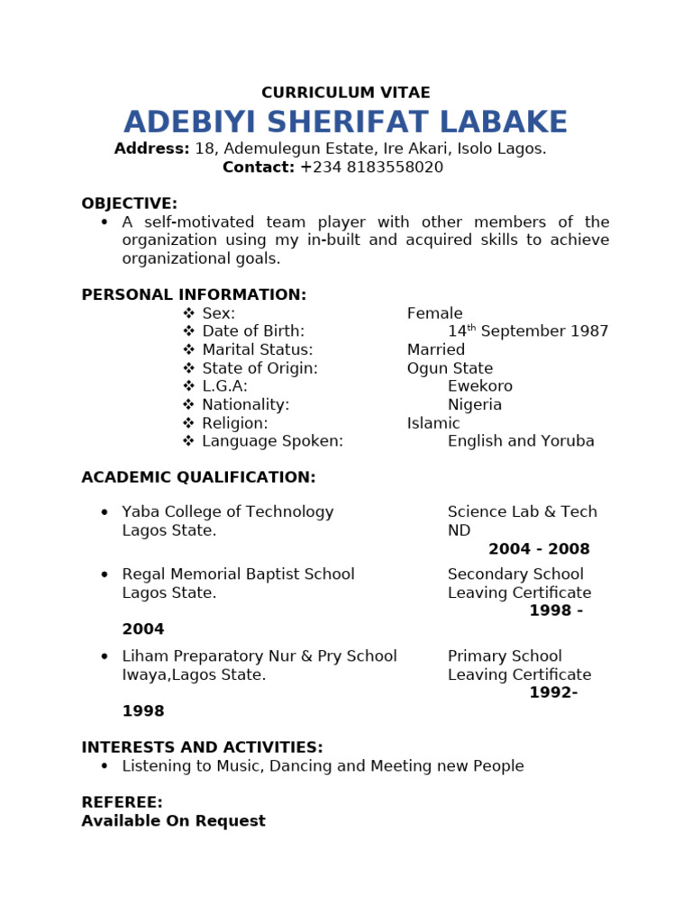 Adebiyi Curriculum Vitae | PDF