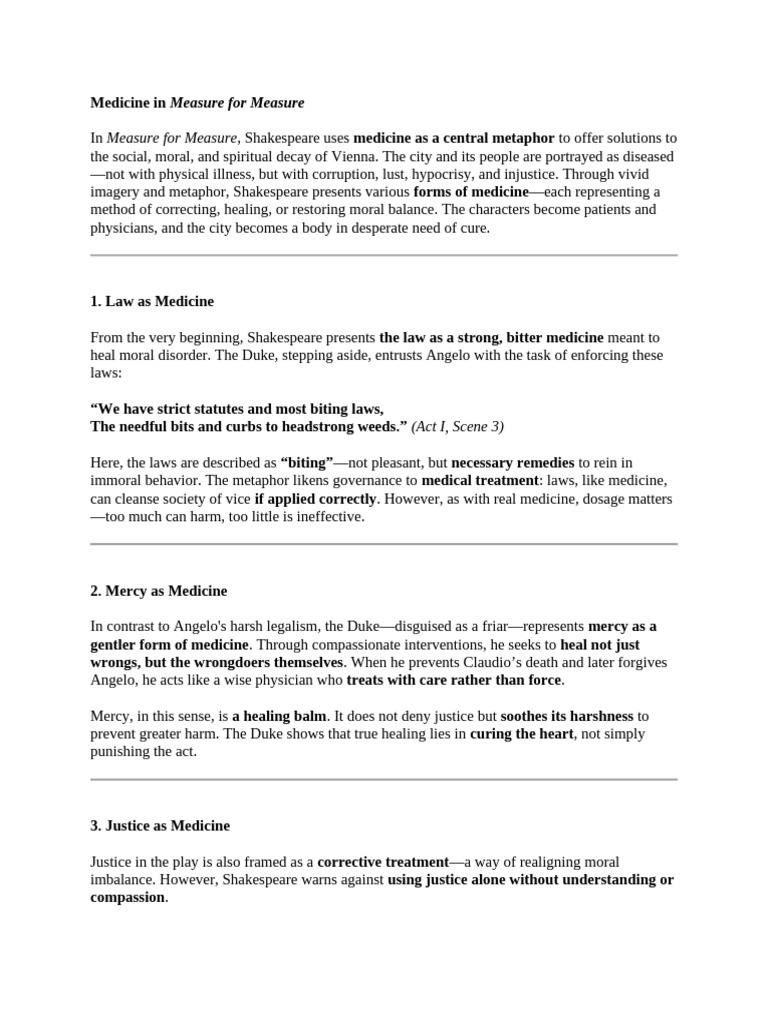 Medicine as Metaphor in Measure for Measure | PDF | Justice | Crime ...