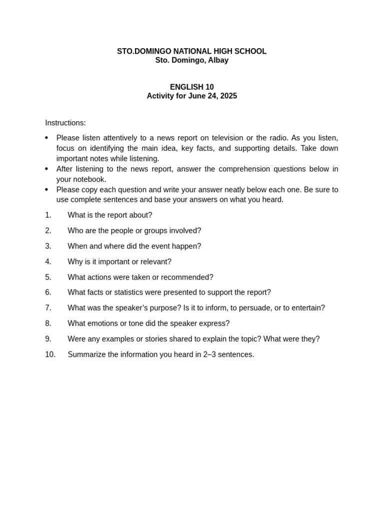 English 10 News Report Activity Guide | PDF