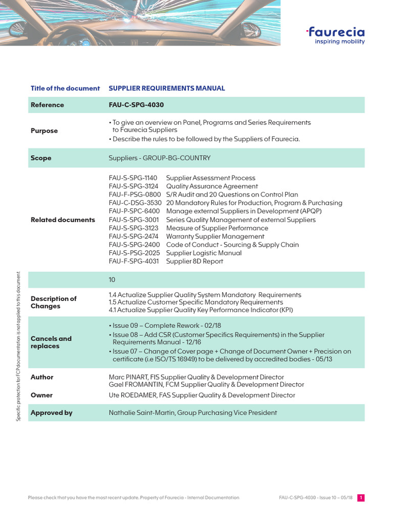 FAU-C-SPG-4030 Supplier Requirements Manual | PDF | Supply Chain | Business
