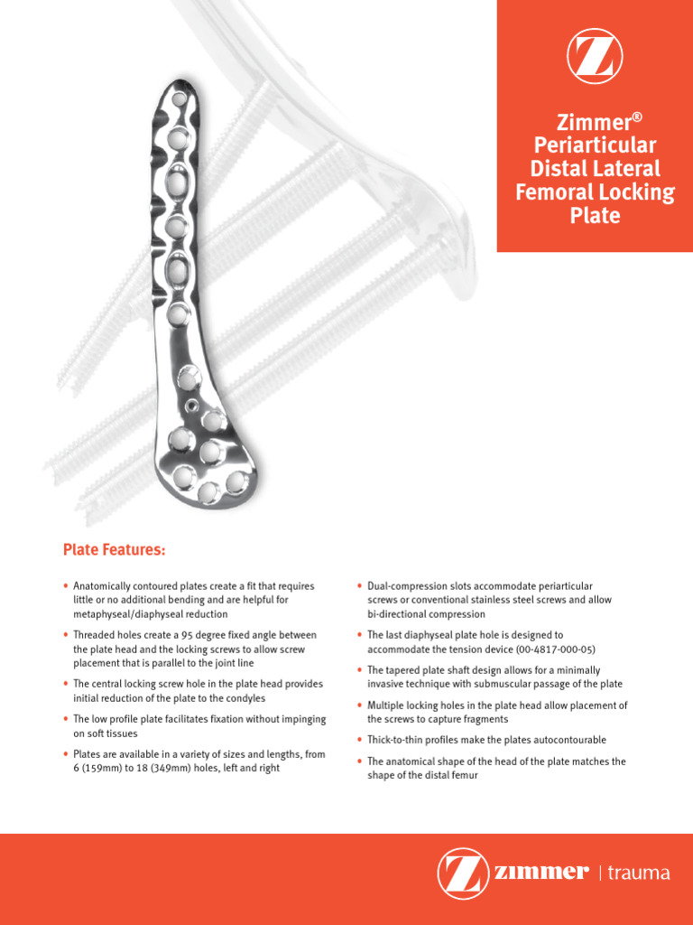 Zimmer Periarticular Distal Lateral Femoral Locking Plate Brochure 97 ...
