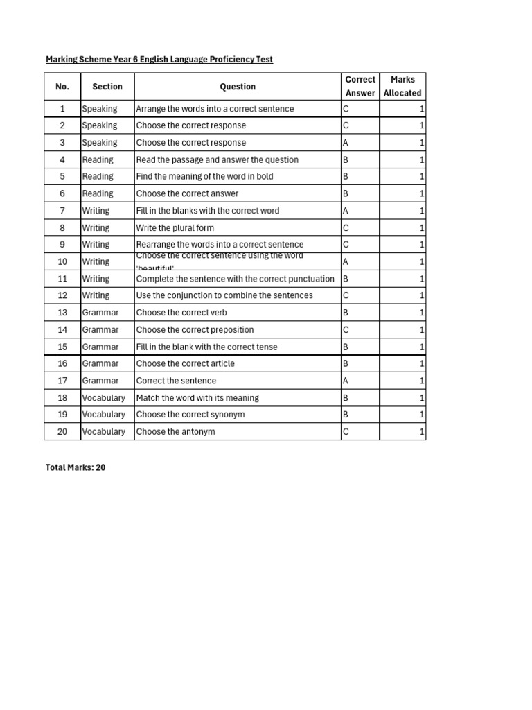 Year 6 English Test Answer Key | PDF
