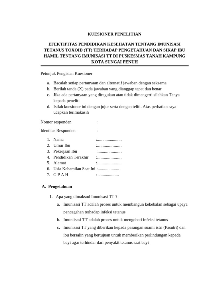 KUESIONER UNTUK RESPONDEN | PDF