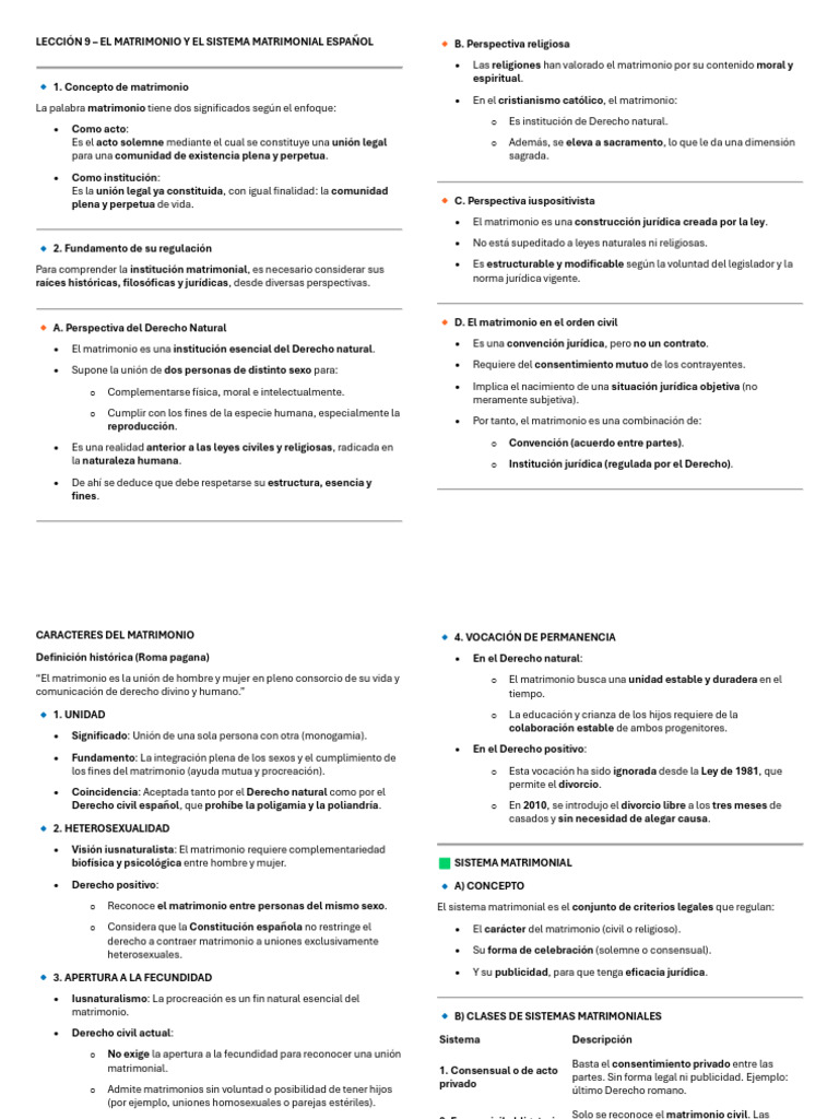 Tema 9 Esquema Temario Derecho Religioso | PDF | Matrimonio | Matrimonio civil