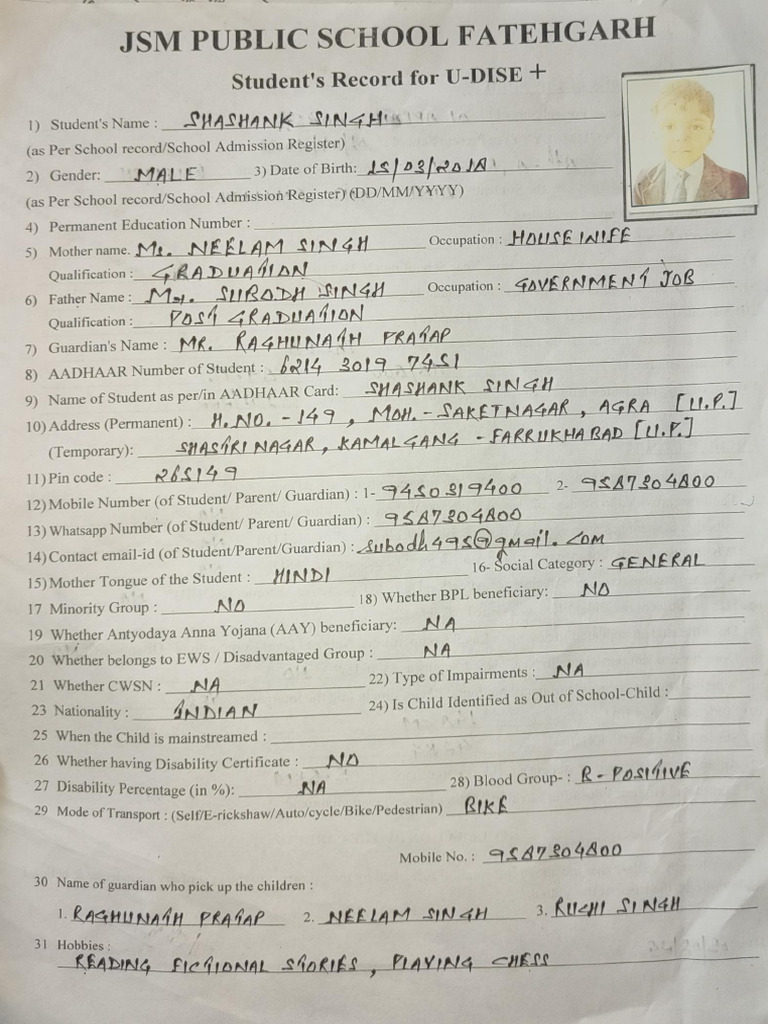 Demo Student_s Record Form | PDF
