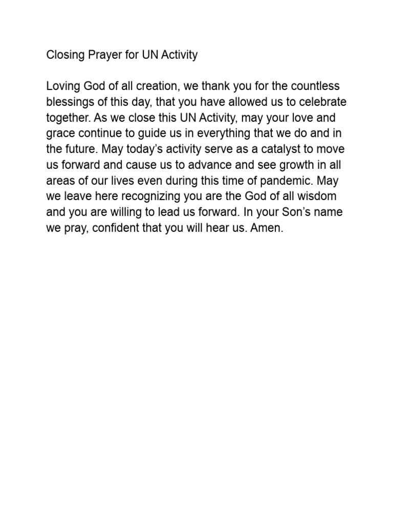 Closing Prayer for UN Activity | PDF