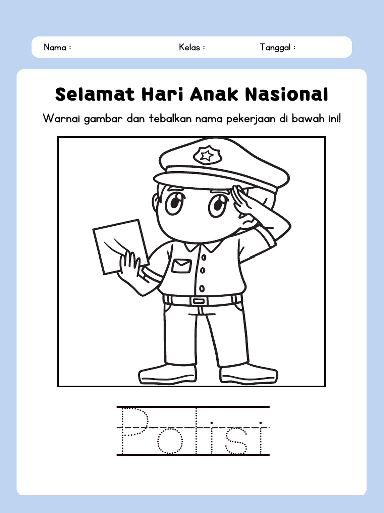 Mewarnai Gambar Profesi Lembar Kerja Biru Ilustratif | PDF