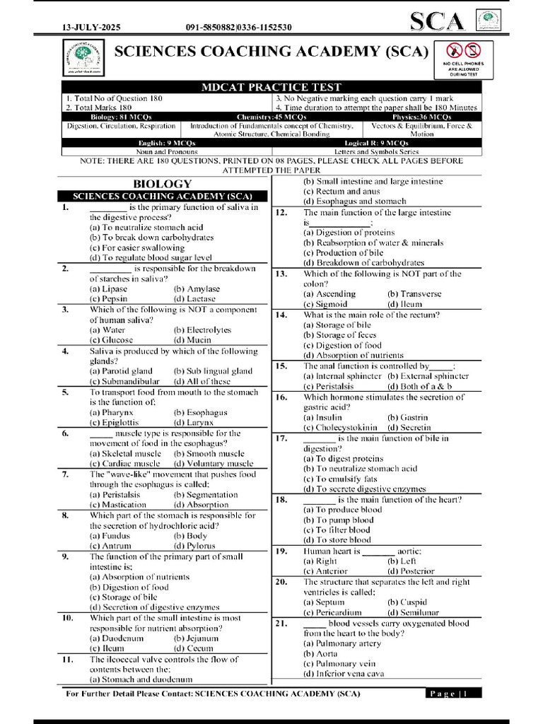 Practice Test 13,,07,,25 MDcat | PDF