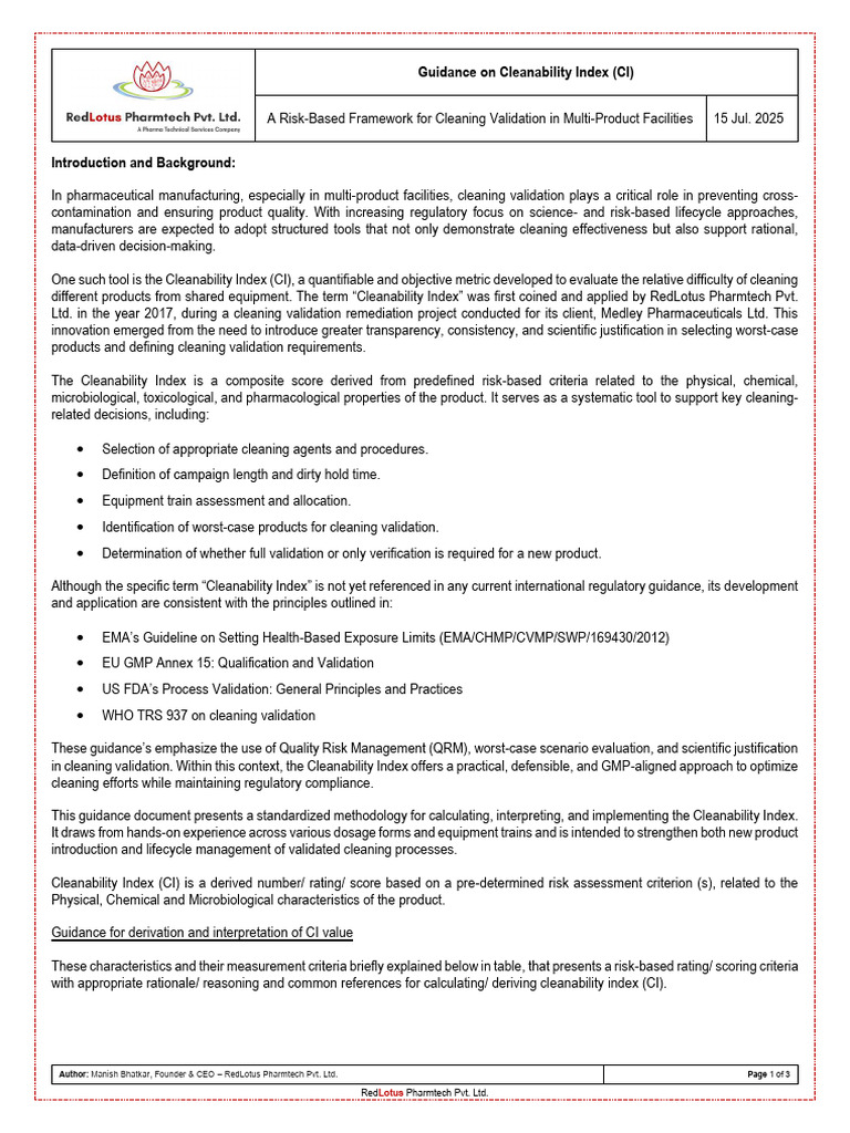 Risk-Based Cleaning Validation Framework | PDF | Solubility | Risk ...