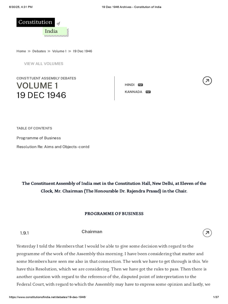 Constituent Assembly Debates: 19 Dec 1946 | PDF | Jawaharlal Nehru ...