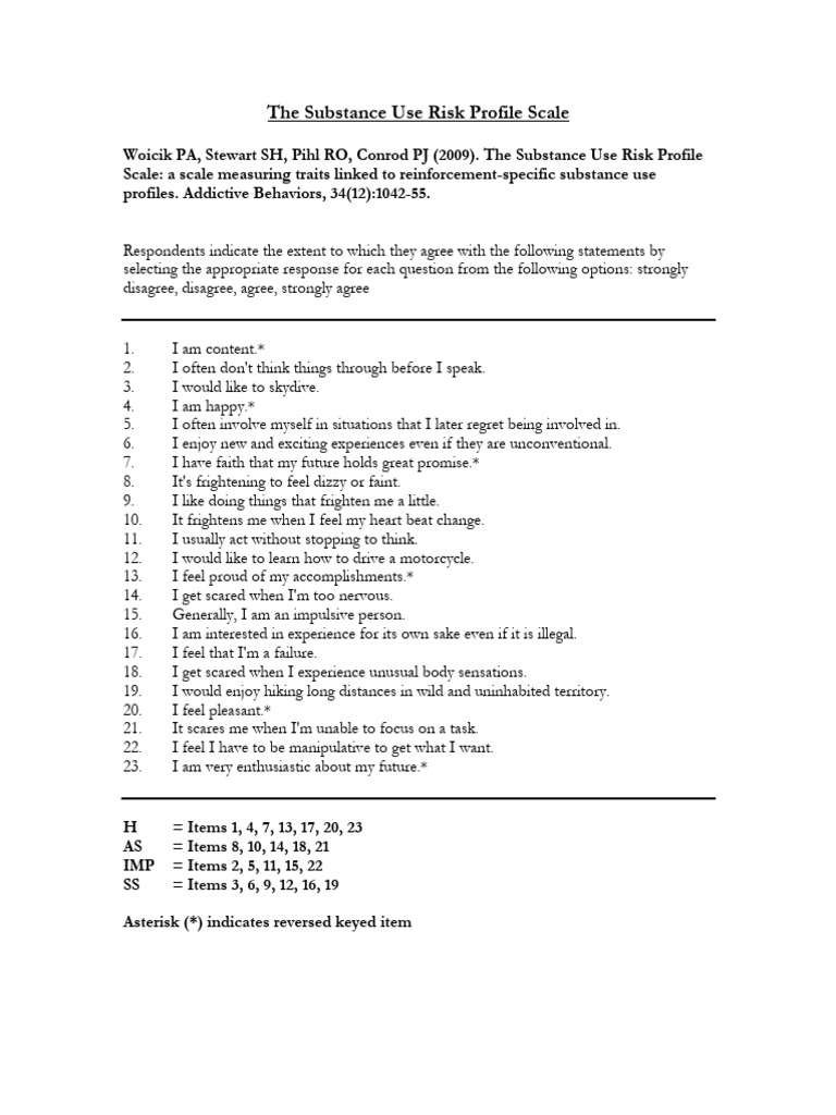 Substance Use Risk Profile Scale Guide | PDF