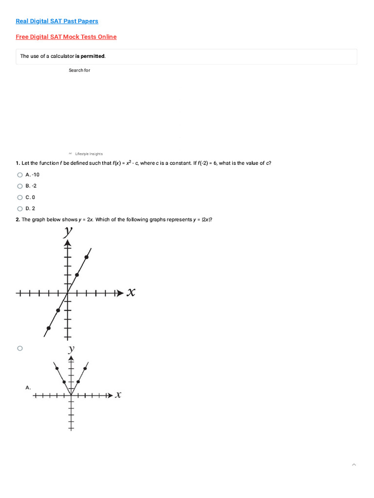 New SAT Math Practice Test 5_ Functions and Graphs_QP | PDF