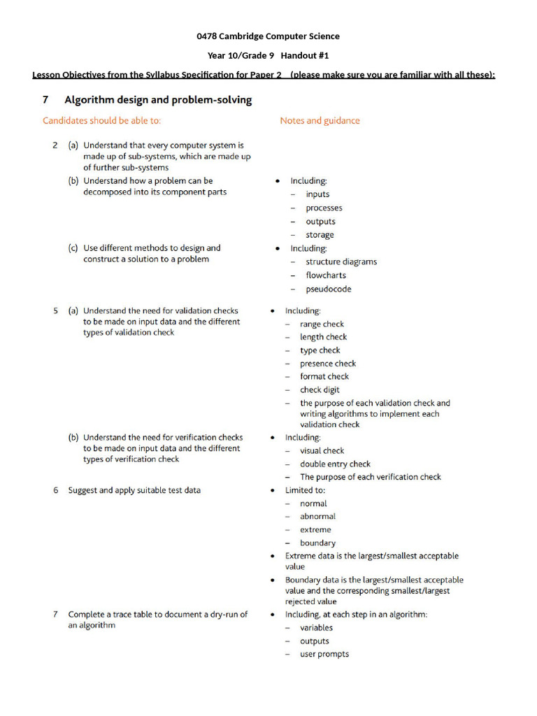 0478 Cambridge Computer Science Handout1 | PDF