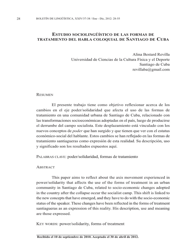 Estudio Sociolingüístico de Las Formas de Tratamiento ...