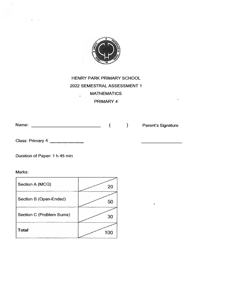 P4 Maths SA1 2022 HenryPark Exam Papers | PDF
