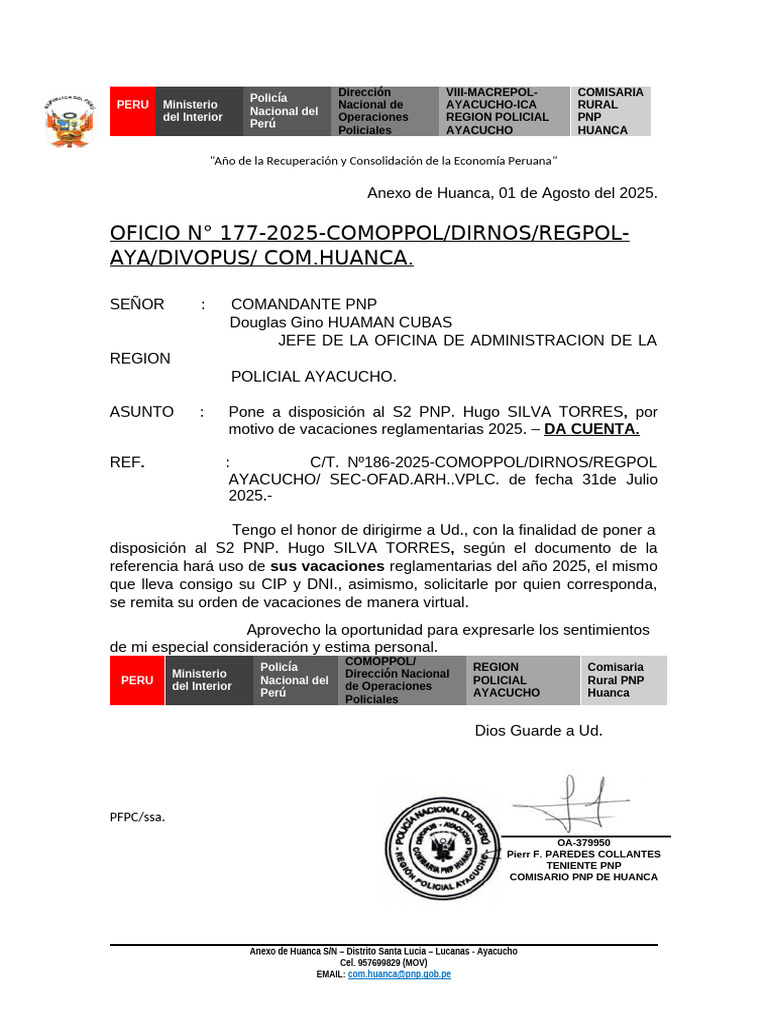 Oficio #114-2025 - Pone A Disposicion Por Vacaciones Reglamentarias s2 ...