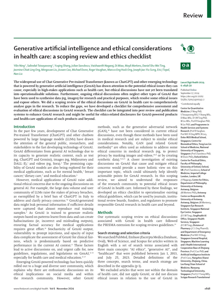 Ning Et Al., 2024, Generative Artificial Intelligence and Ethical Considerations in Health Care ...
