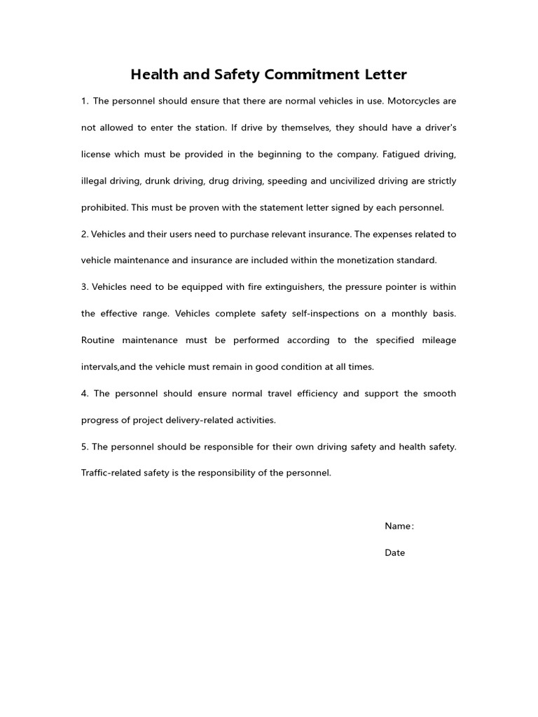 Health and Safety Commitment Letter | PDF
