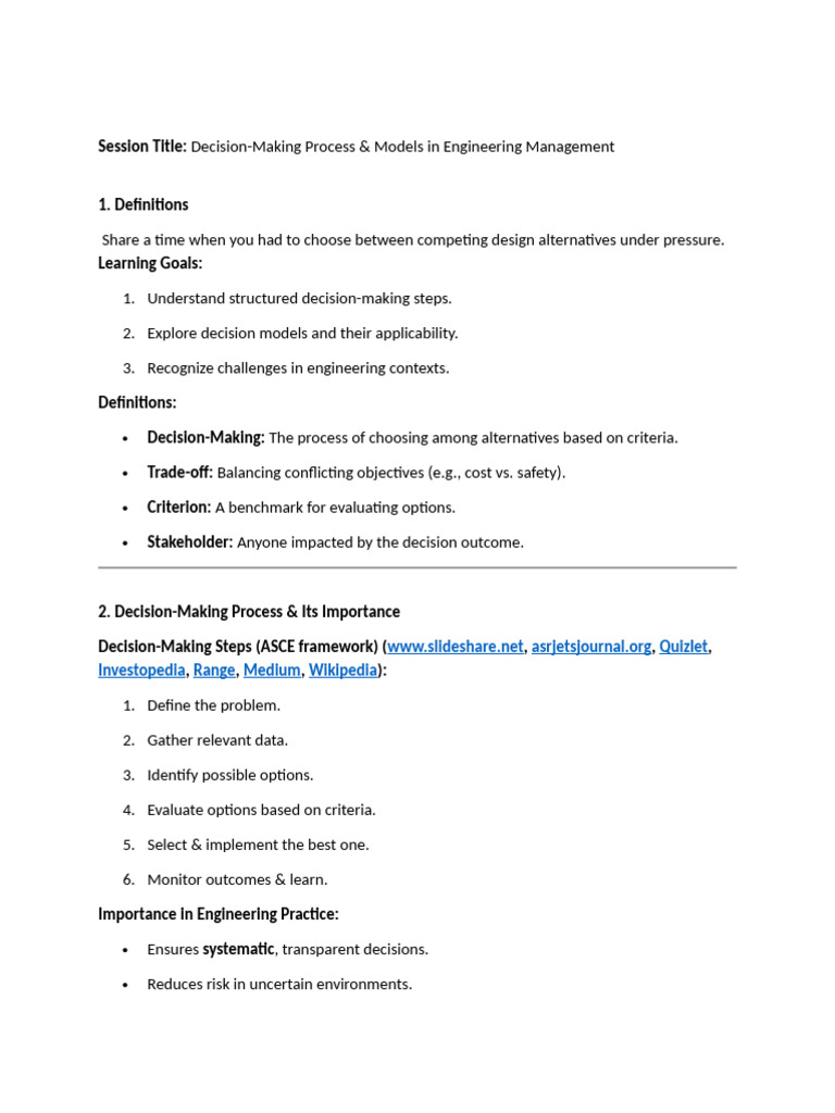 Notes Decision Making Process A | PDF | Decision Making | Cost–Benefit ...