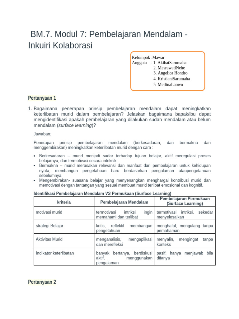 BM. 6 Modul 6 Pembelajaran Mendalam - Implementasi dan Refleksi Perencanaan Pembelajaran | PDF