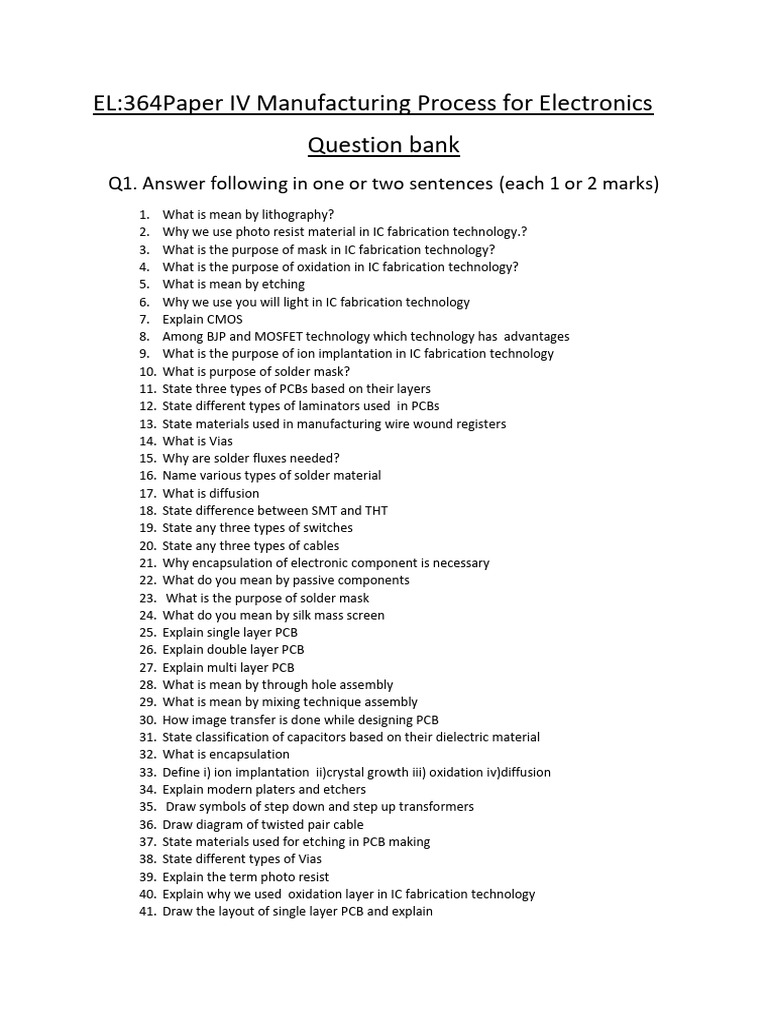 Question_Bank Manufacturing Process for Electronics | PDF | Printed ...