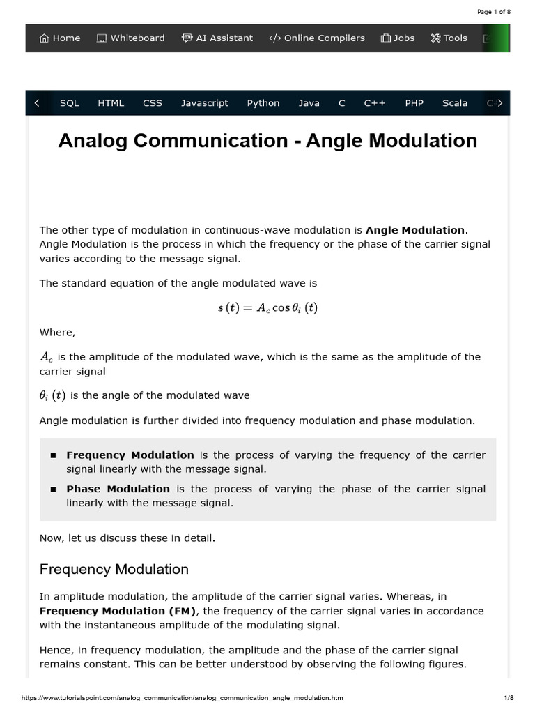 Angle Modulation in Analog Communication | PDF | Frequency Modulation ...