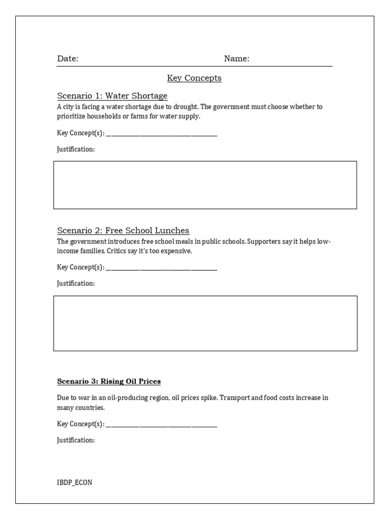 IB Econ Key Concepts Worksheet | PDF