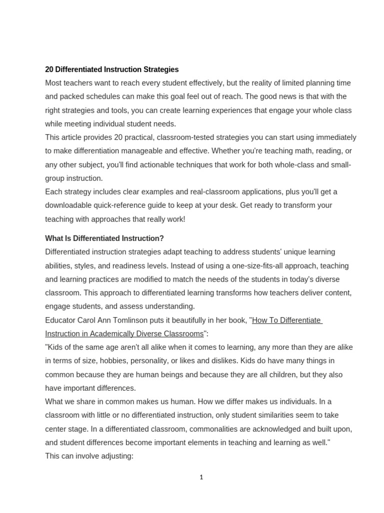 20 Effective Differentiated Instruction Strategies | PDF ...