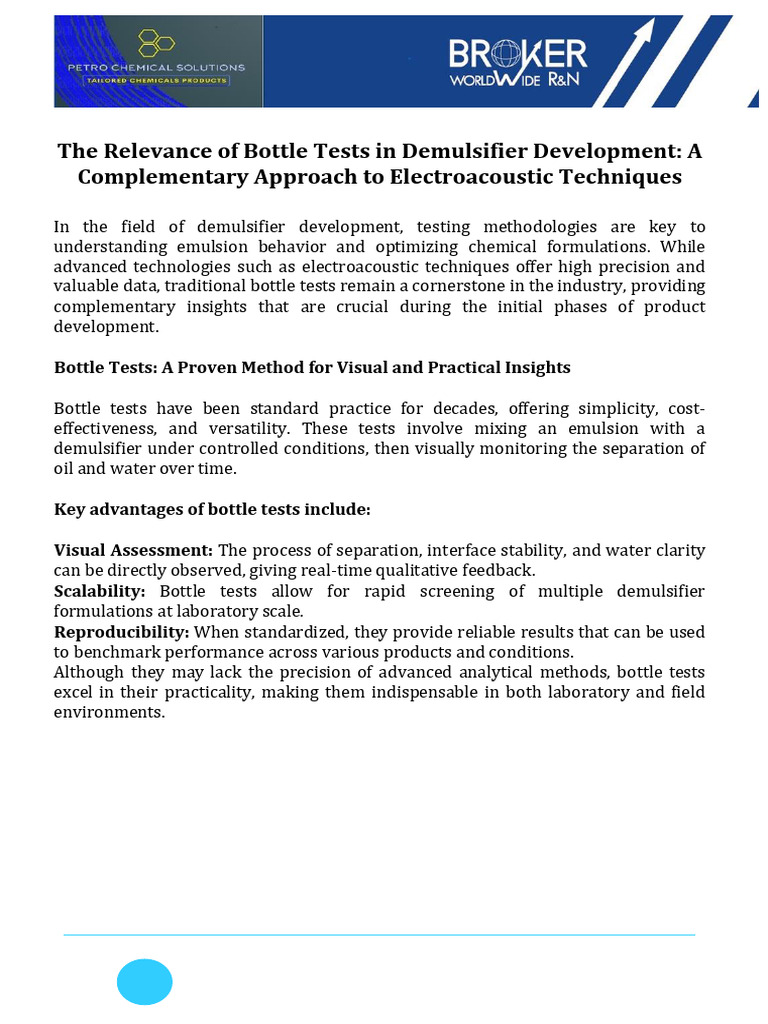 Importance of Bottle Tests in Demulsifier Development | PDF | Emulsion ...