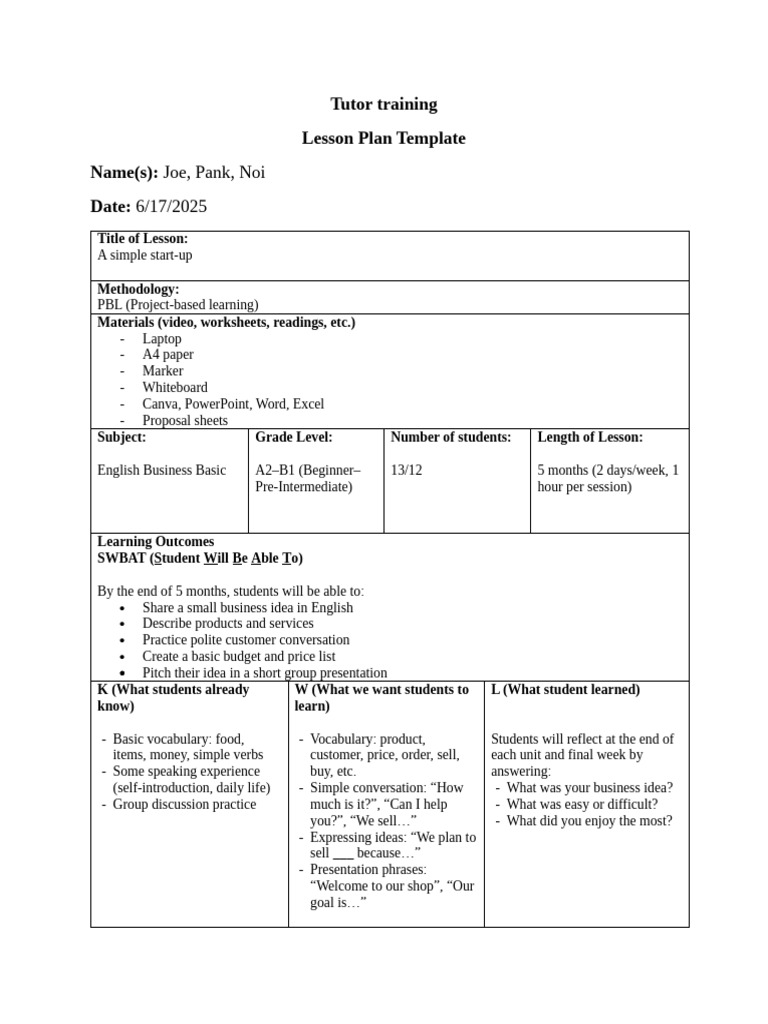 2nd Term English Business Lesson Plan | PDF | Linguistics | Human ...
