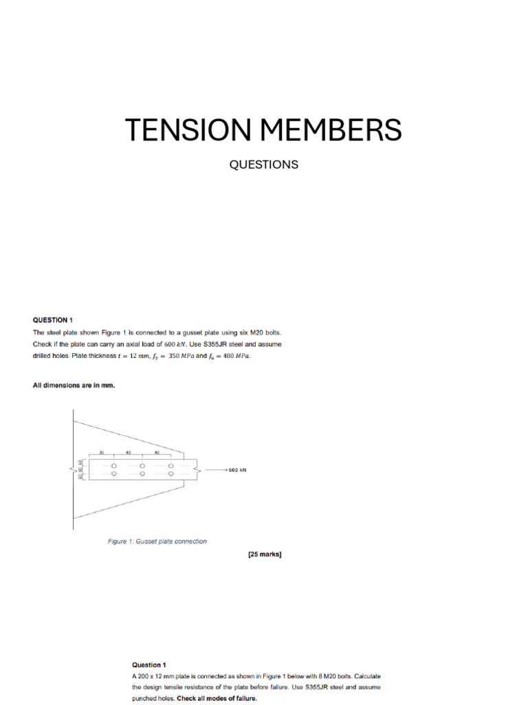Tension Members Class Question 26 - 07 | PDF