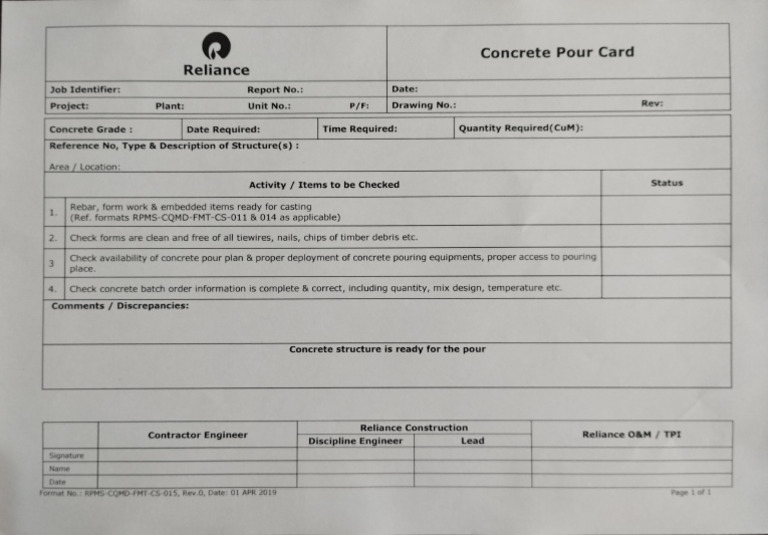 Concrete Pour Card | PDF