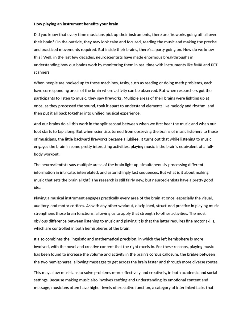 How Playing An Instrument Benefits Your Brain | PDF | Memory | Brain