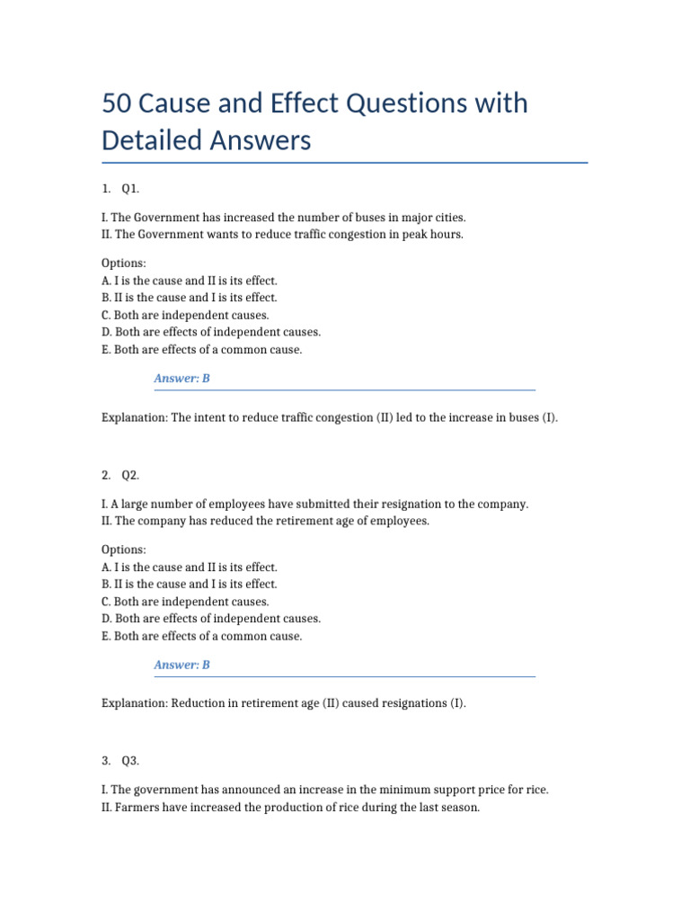 Cause and Effect Questions with Answers | PDF